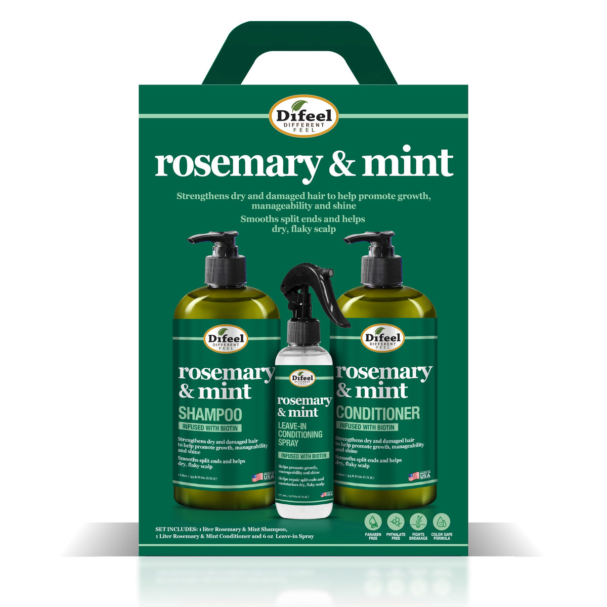 Difeel Rosemary & Mint Shampoo, Conditioner & Leavein 3-PC Gift Set ...
