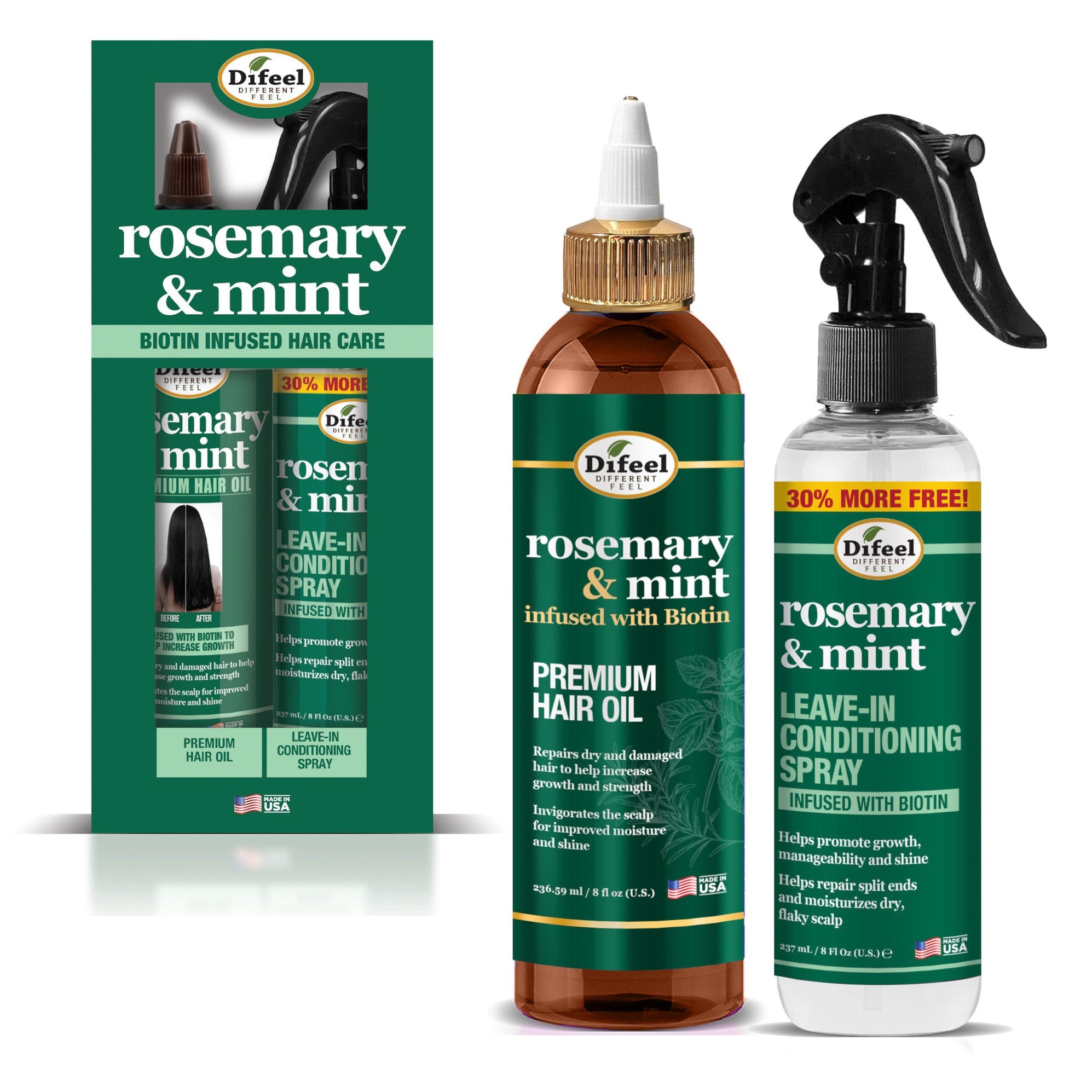 Difeel Rosemary & Mint Hair Oil & Leave in Spray 2-PC Gift Set — Fisk ...