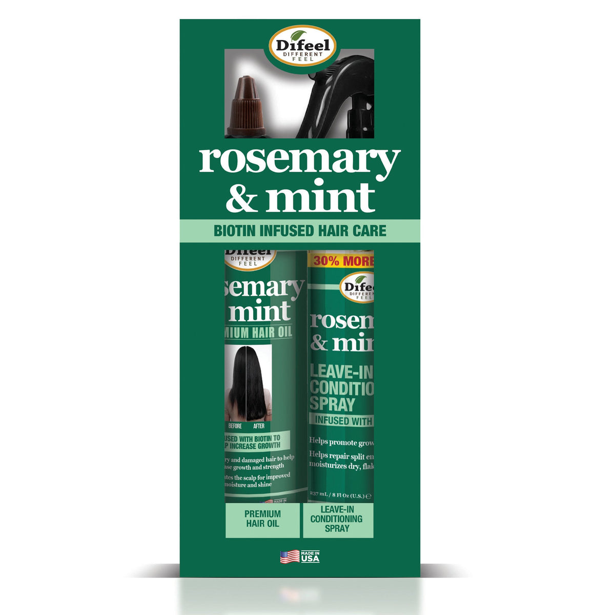 Difeel Rosemary & Mint Hair Oil & Leave in Spray 2-PC Gift Set — Fisk ...