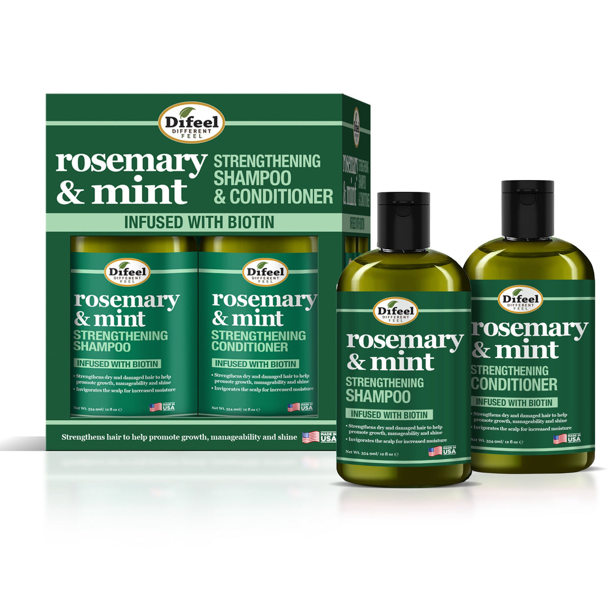 Difeel Rosemary & Mint Shampoo & Conditioner w/ Biotin 12 oz. 2-PC Set ...